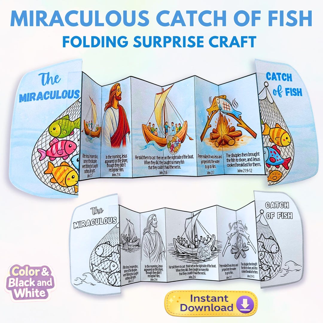 Miraculous Catch of Fish Bible Craft, Folding Surprise Printable ...