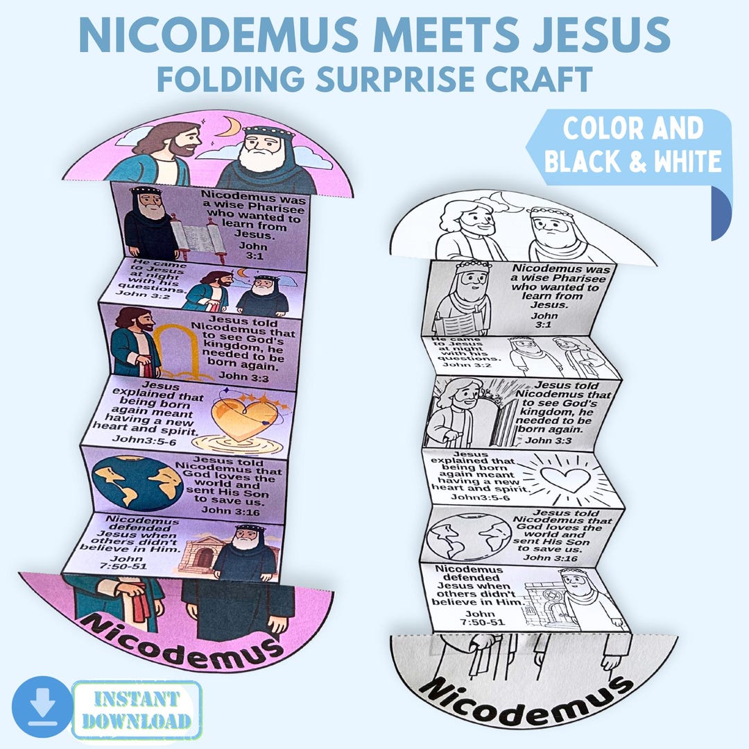 Nicodemus Meets Jesus Craft (PDF) | Folding Surprise Bible Coloring ...