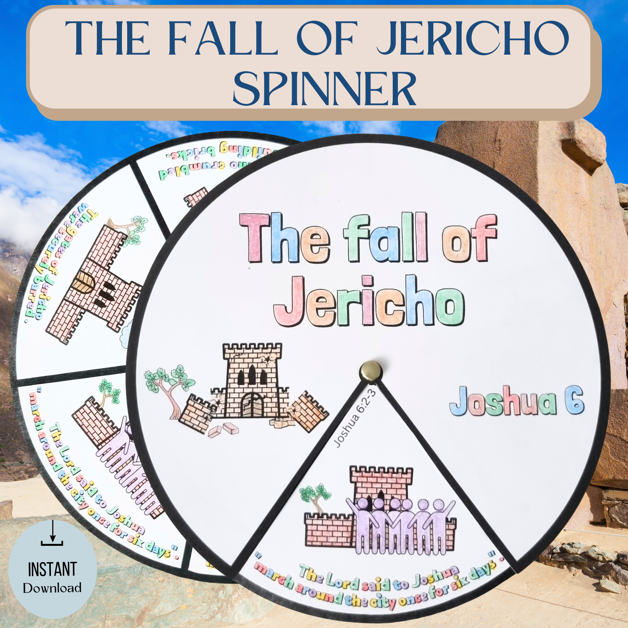 Printable the Fall of Jericho Coloring Spinner Wheel | Jericho Craft ...
