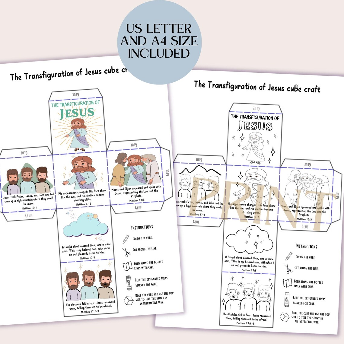 Transfiguration Lesson for Kids| Cube Craft| Printable Sunday School ...