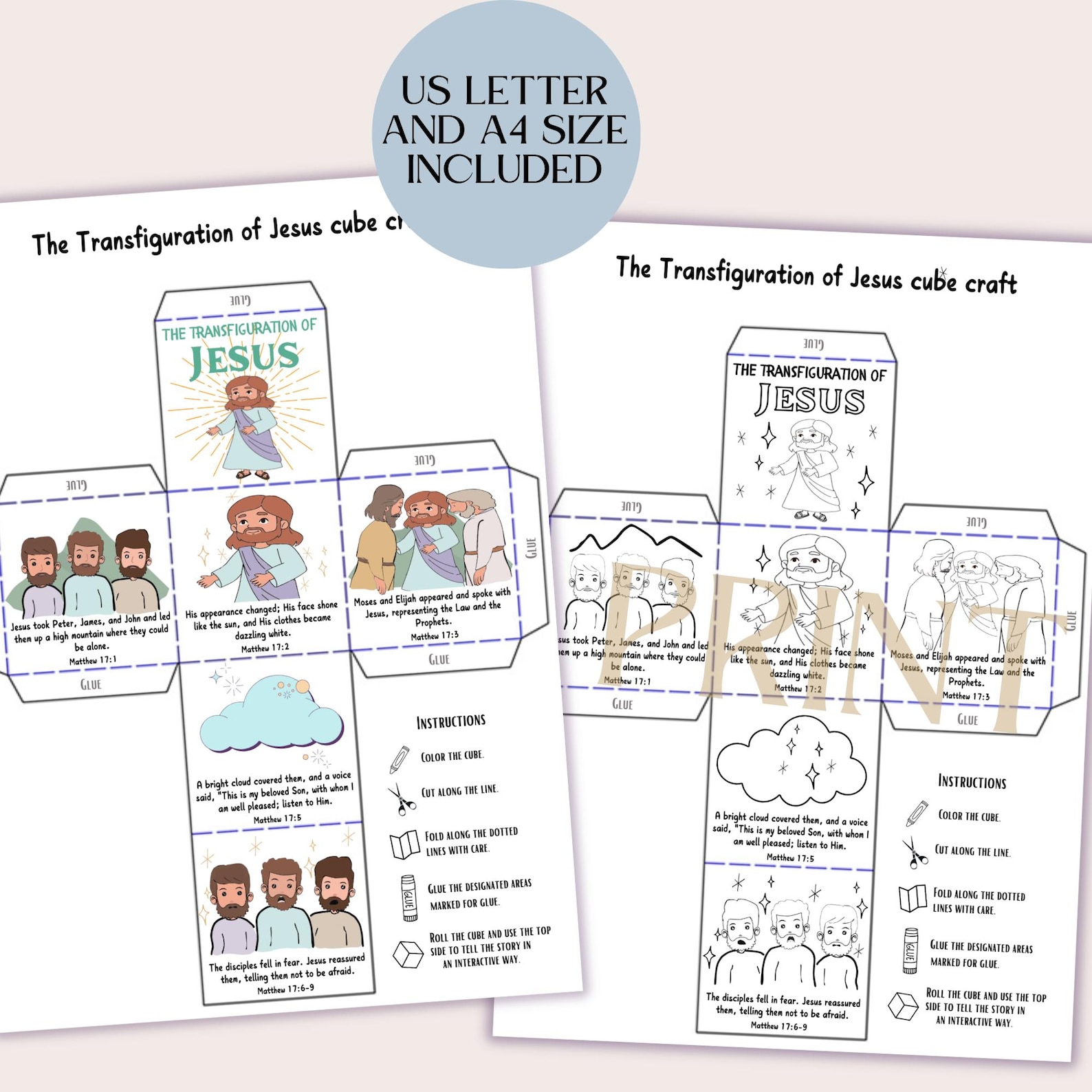 Transfiguration Lesson for Kids| Cube Craft| Printable Sunday School ...