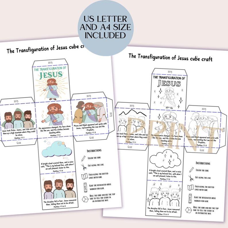Transfiguration Lesson for Kids| Cube Craft| Printable Sunday School ...