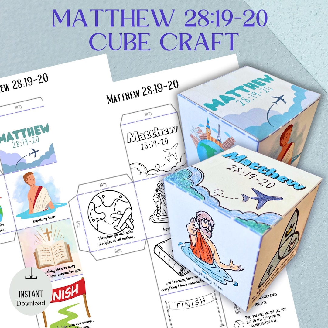 Matthew 28:19-20 Cube Craft, Printable Bible Activity, Memory Game ...