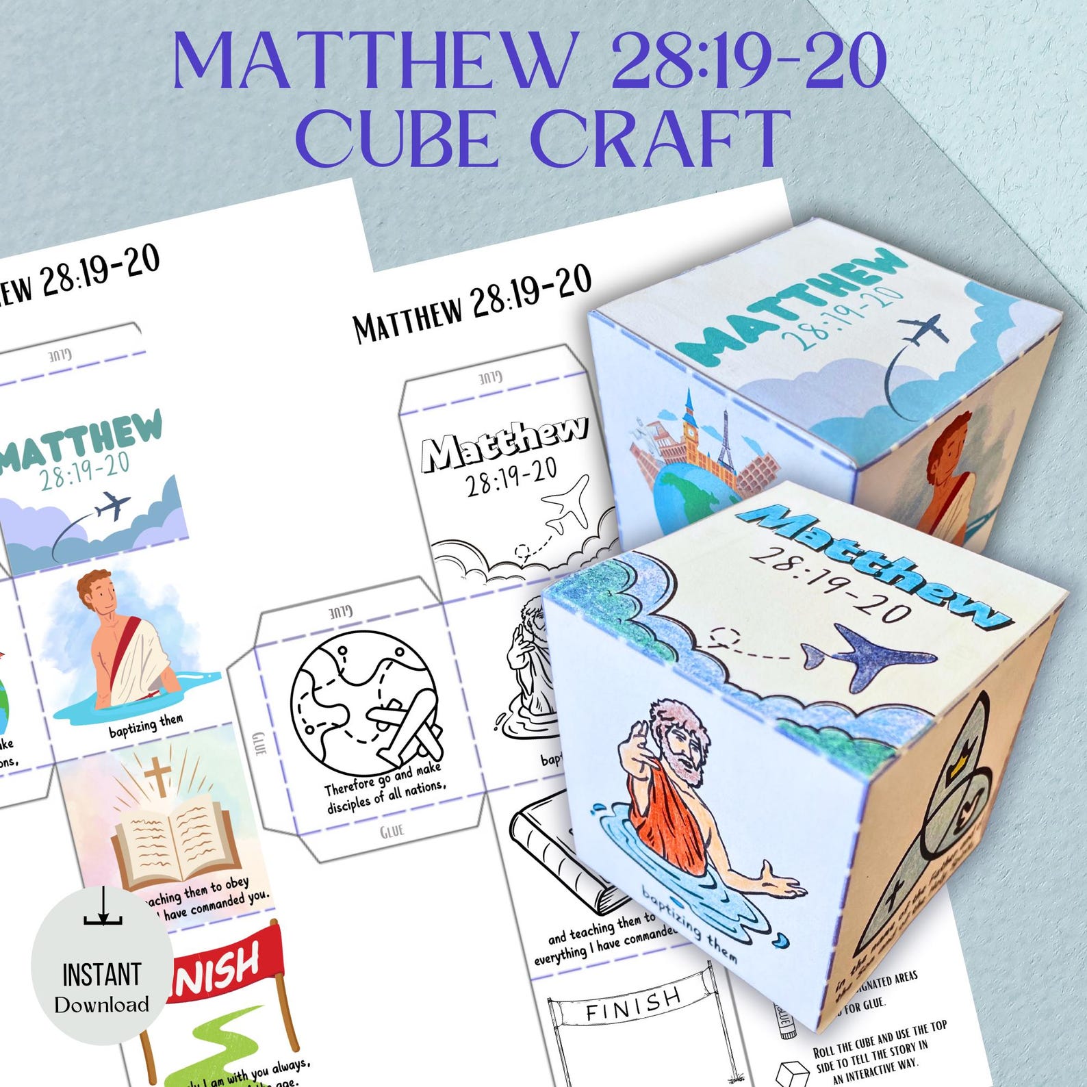 Matthew 28:19-20 Cube Craft, Printable Bible Activity, Memory Game ...