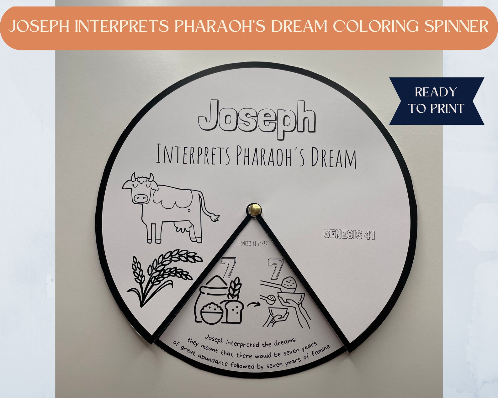 Joseph Interprets Pharaoh's Dream Coloring Spinner Wheel - Etsy