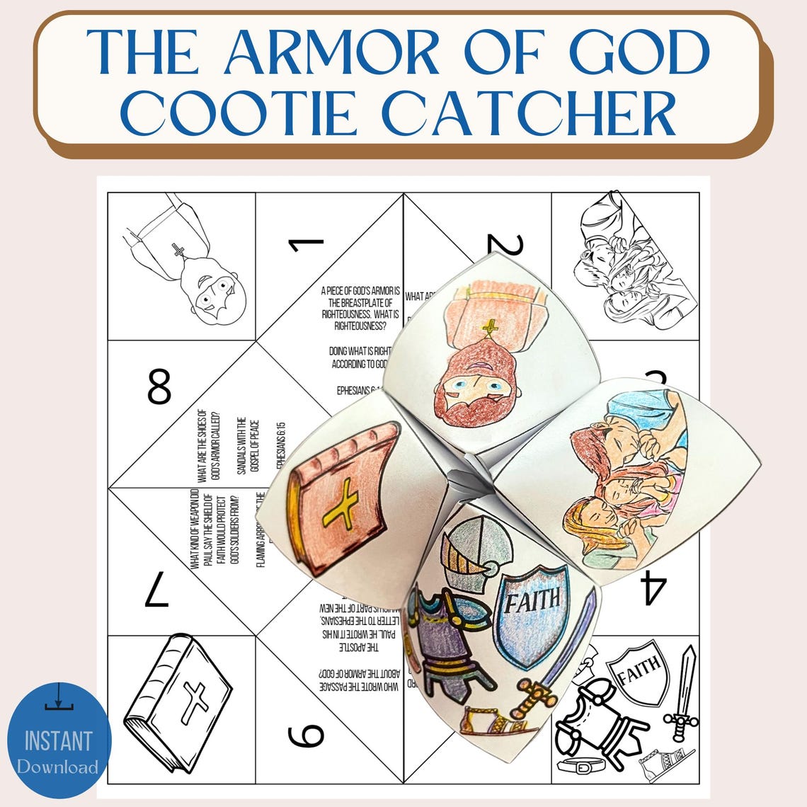 Sunday School Craft the Armor of God Coloring Cootie Catcher Printable ...