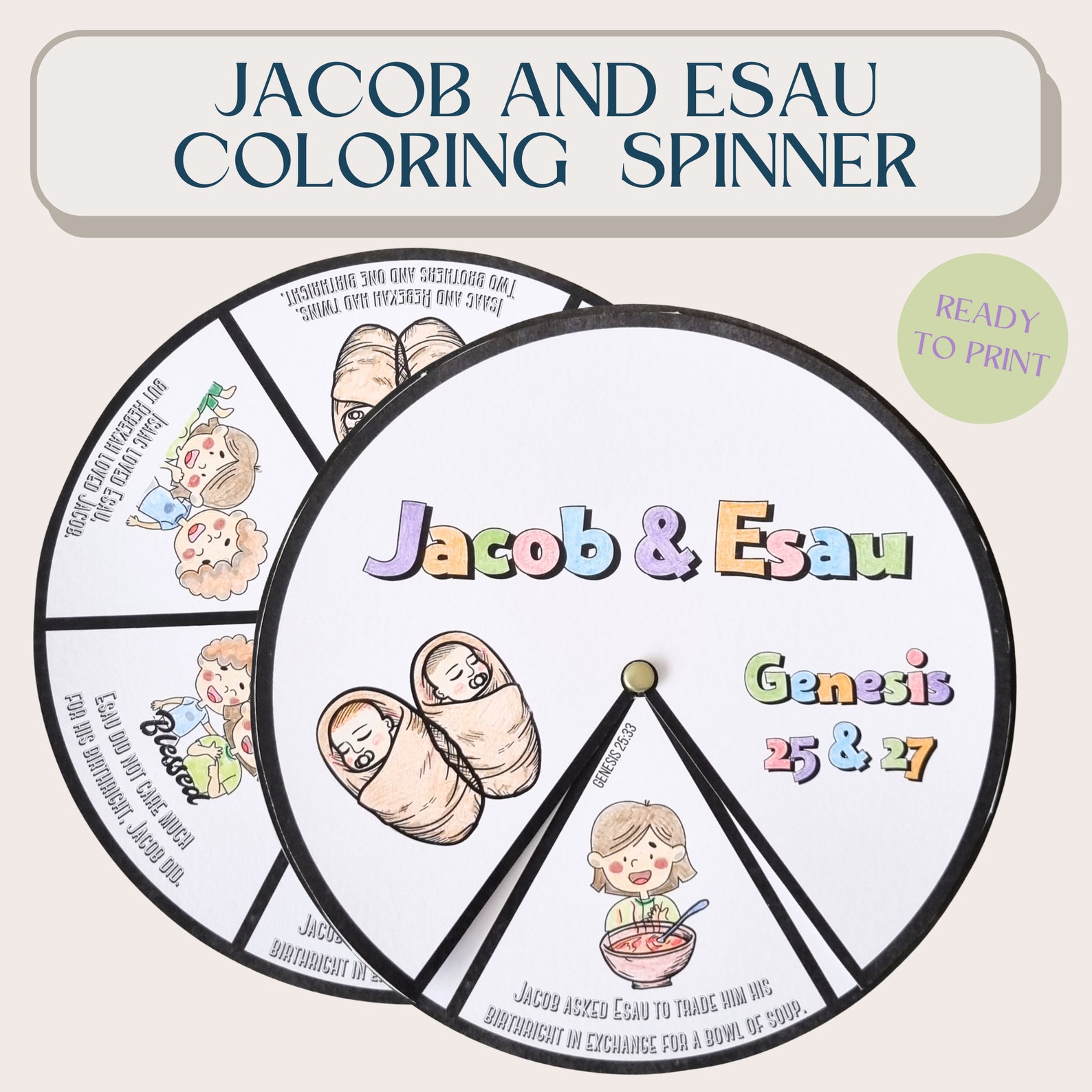 Printable Jacob and Esau Sunday School Craft, Coloring Spinner Wheel ...