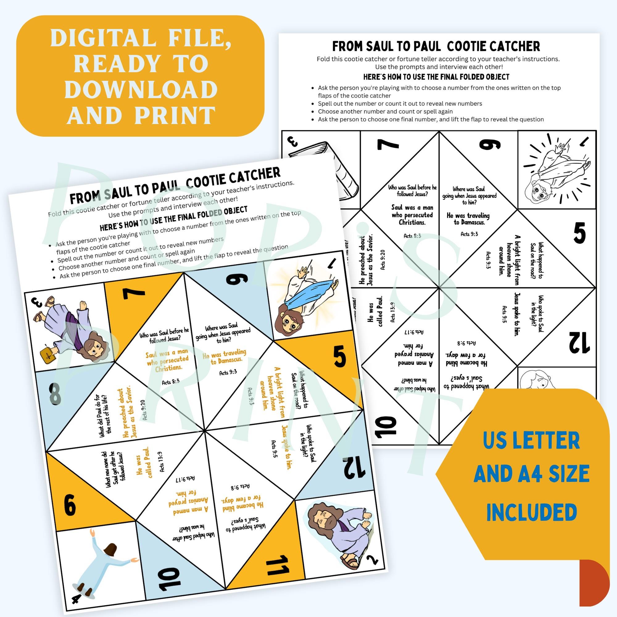 Printable Saul to Paul Cootie Catcher, Kids Bible Story Q&A Game ...