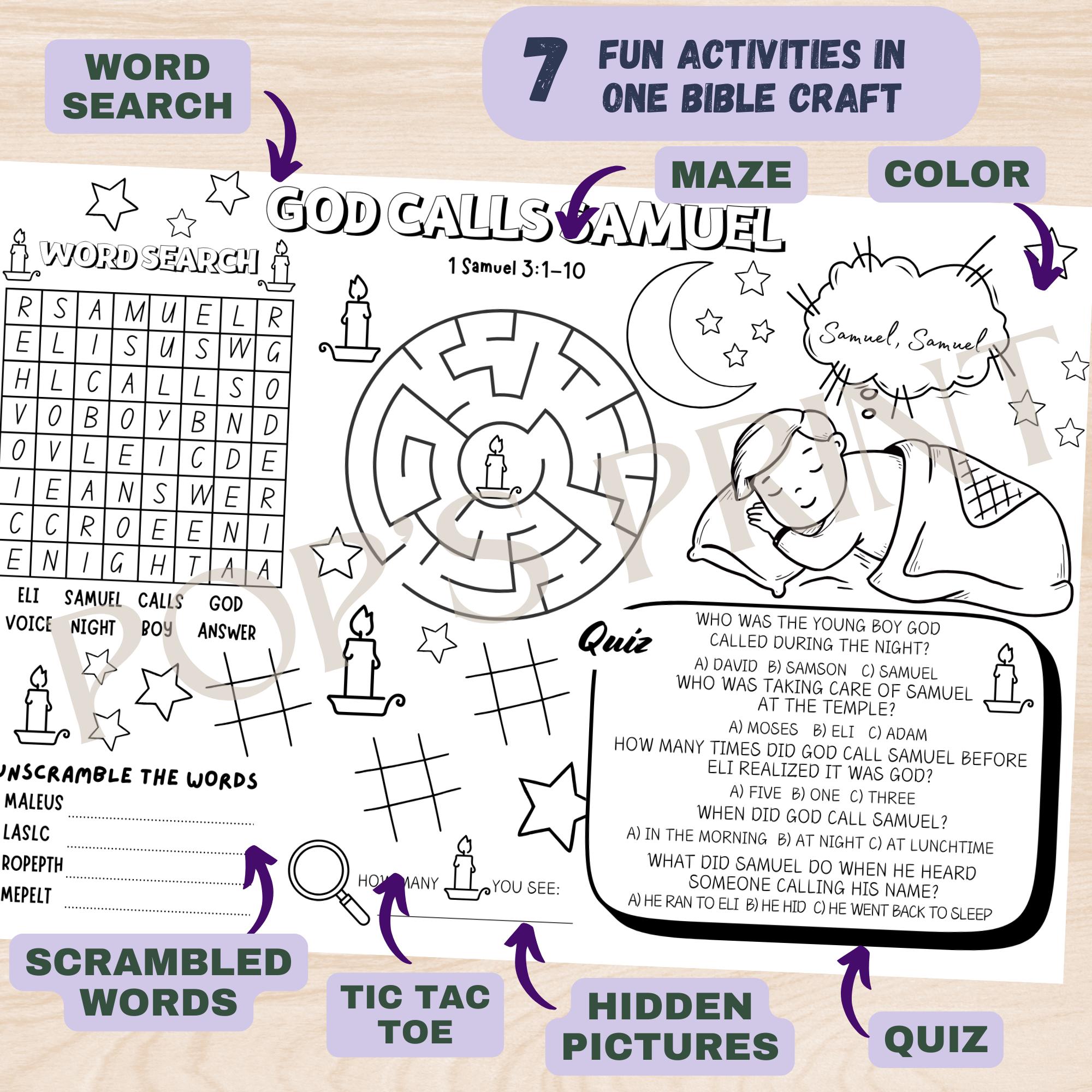 Printable God Calls Samuel Activity Placemat – Sunday School Craft ...