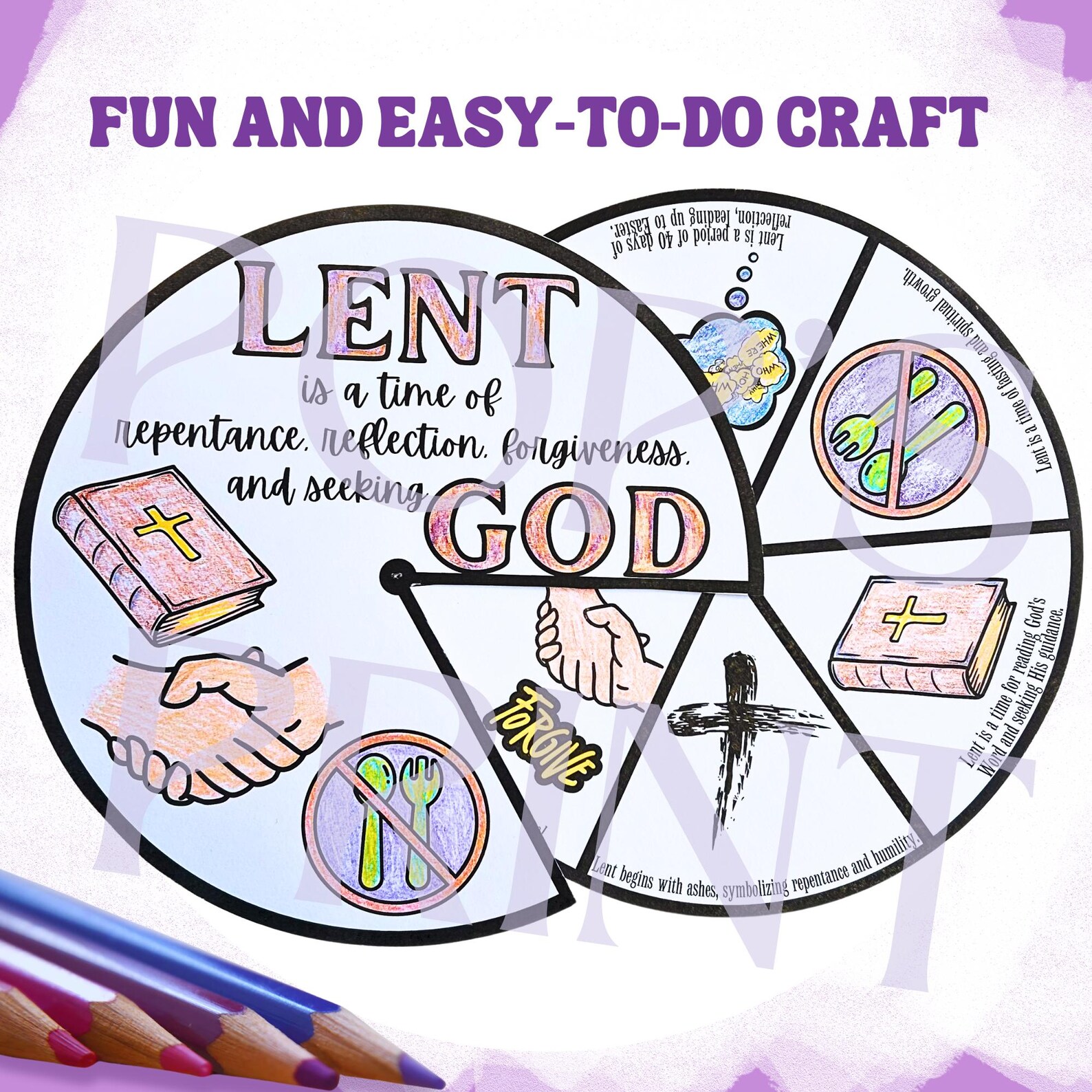 Printable Lent Sunday School Craft Coloring Spinner Wheel, Kids ...