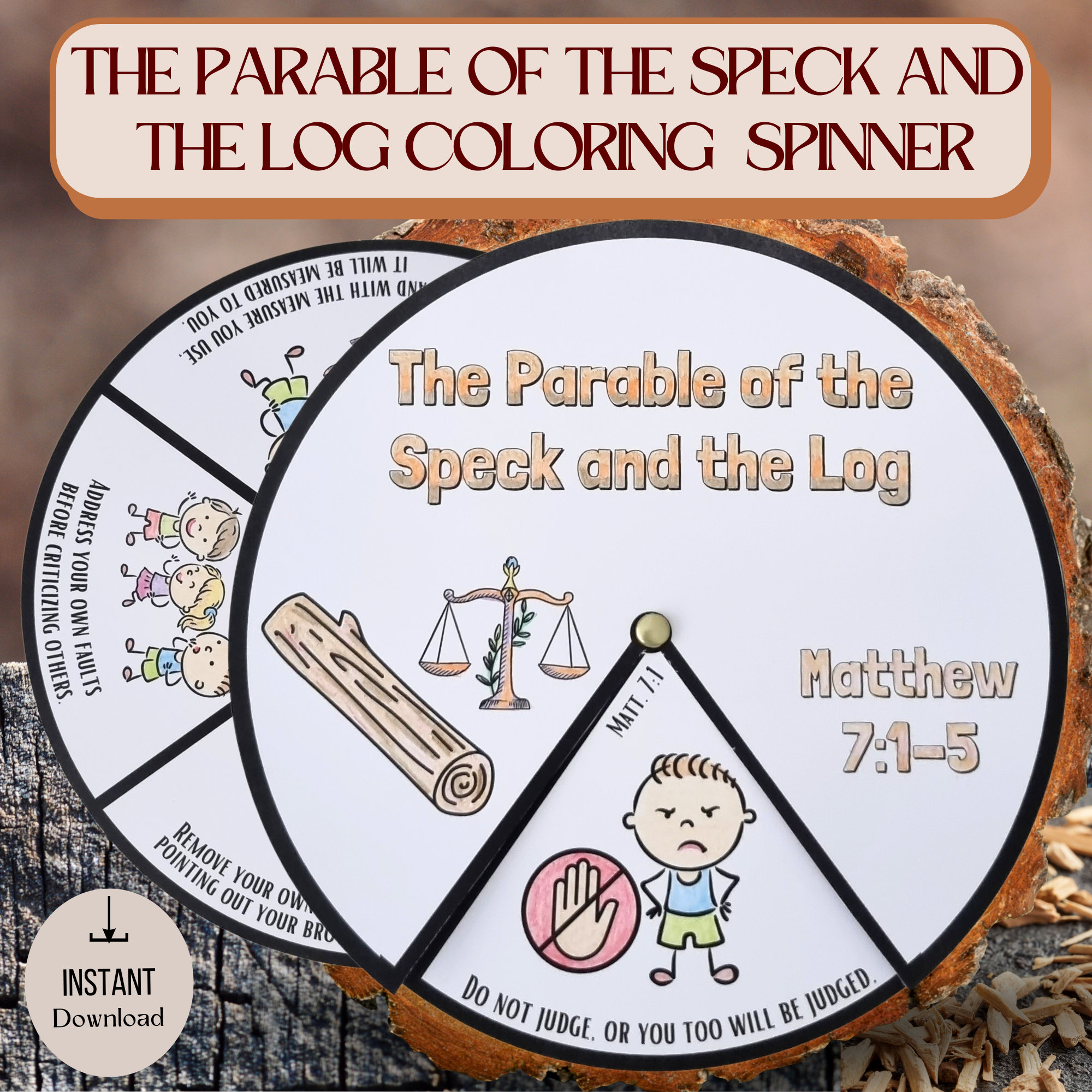 Printable the Parable of the Speck and the Log Coloring Spinner Wheel | Sunday School Activity ...