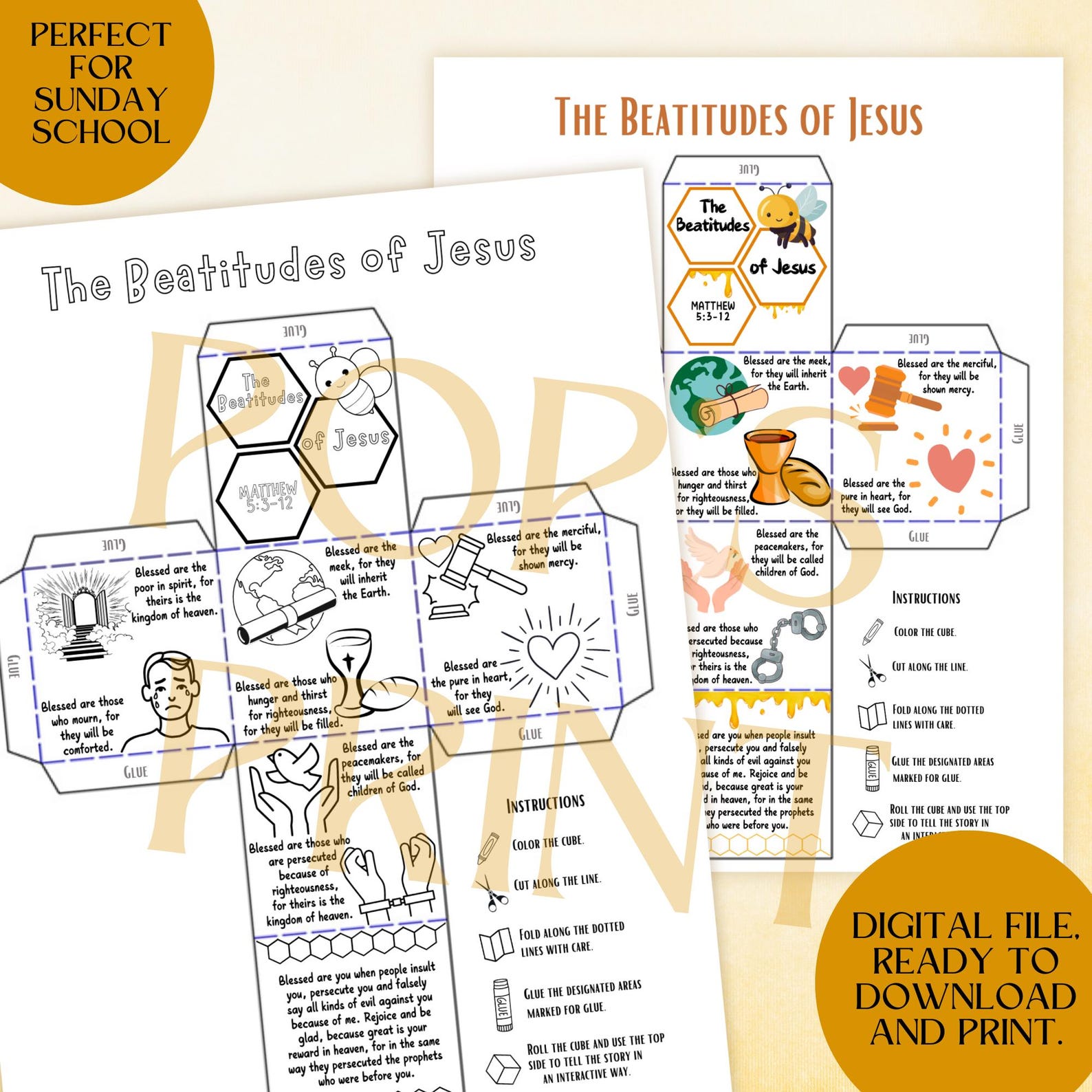 Beatitudes Sunday School Craft, Printable Bible Verse Activity, Kids ...