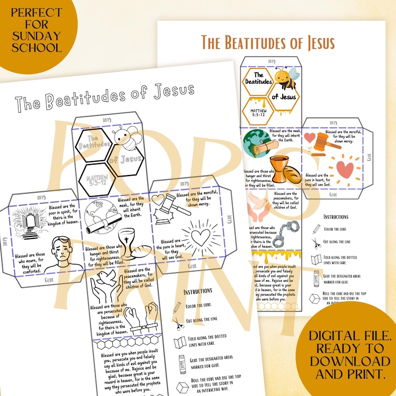 Beatitudes Sunday School Craft, Printable Bible Verse Activity, Kids ...