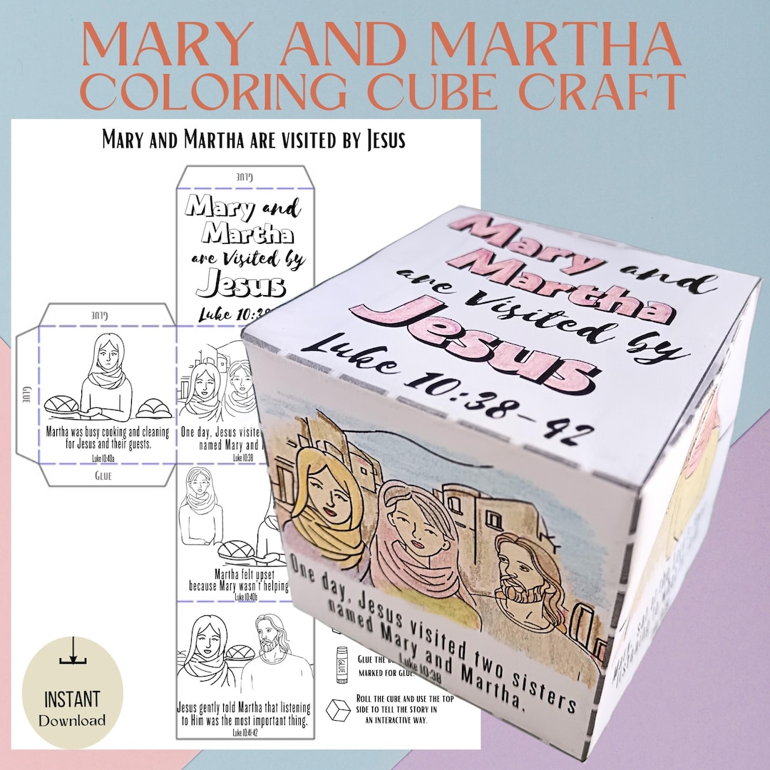 Mary and Martha Cube Craft, Bible Verse Game, Printable Bible Activity, Memory Game, Kids Bible ...