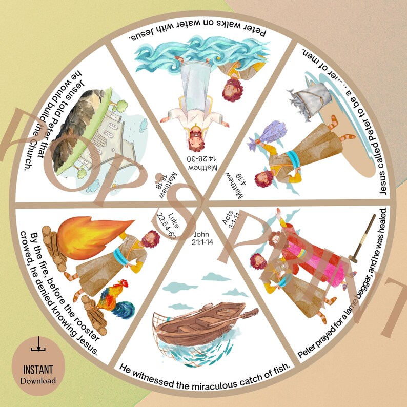 Printable Peter the Apostle Spinner Wheel, Interactive Bible Story ...