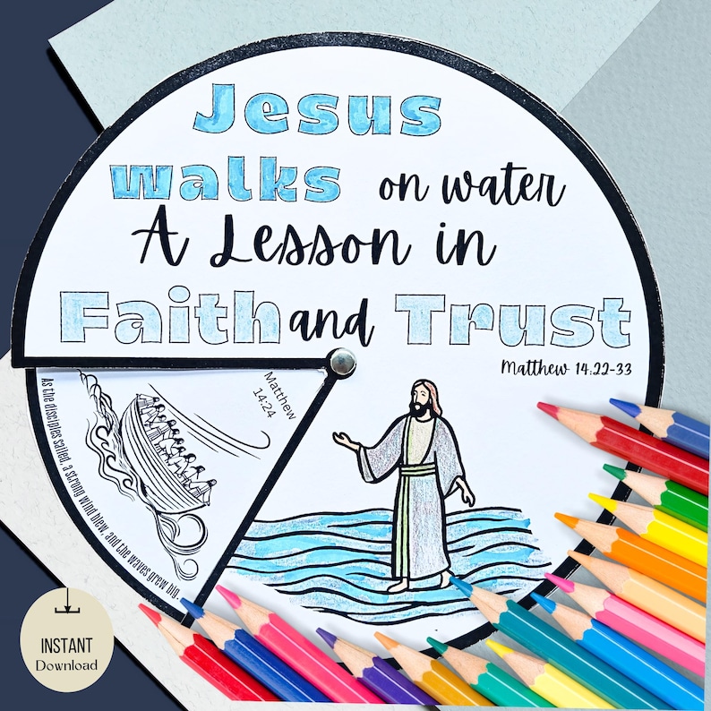 Jesus Walks on Water Coloring Spinner Wheel, Jesus and Peter Bible ...