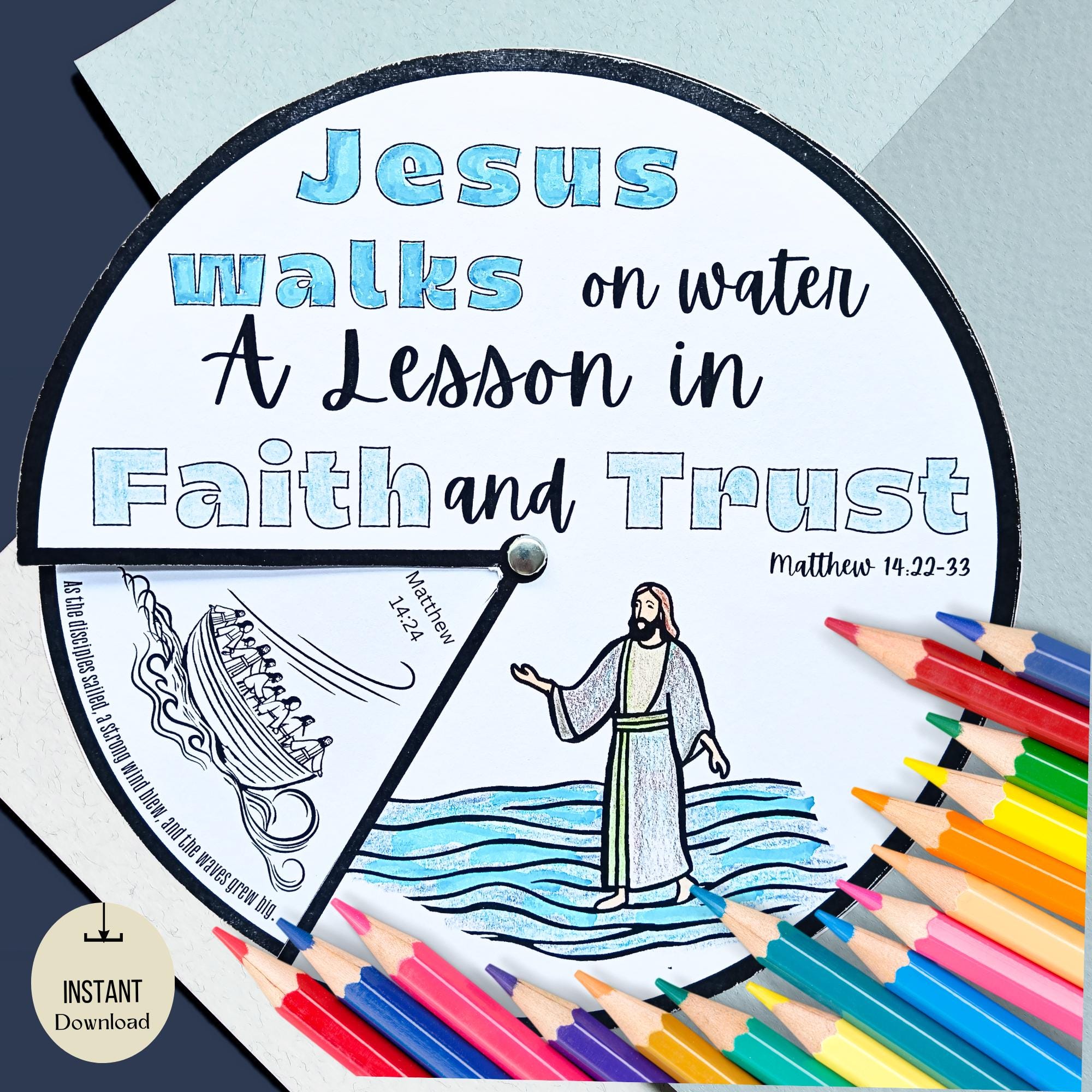Jesus Walks on Water Coloring Spinner Wheel, Jesus and Peter Bible ...