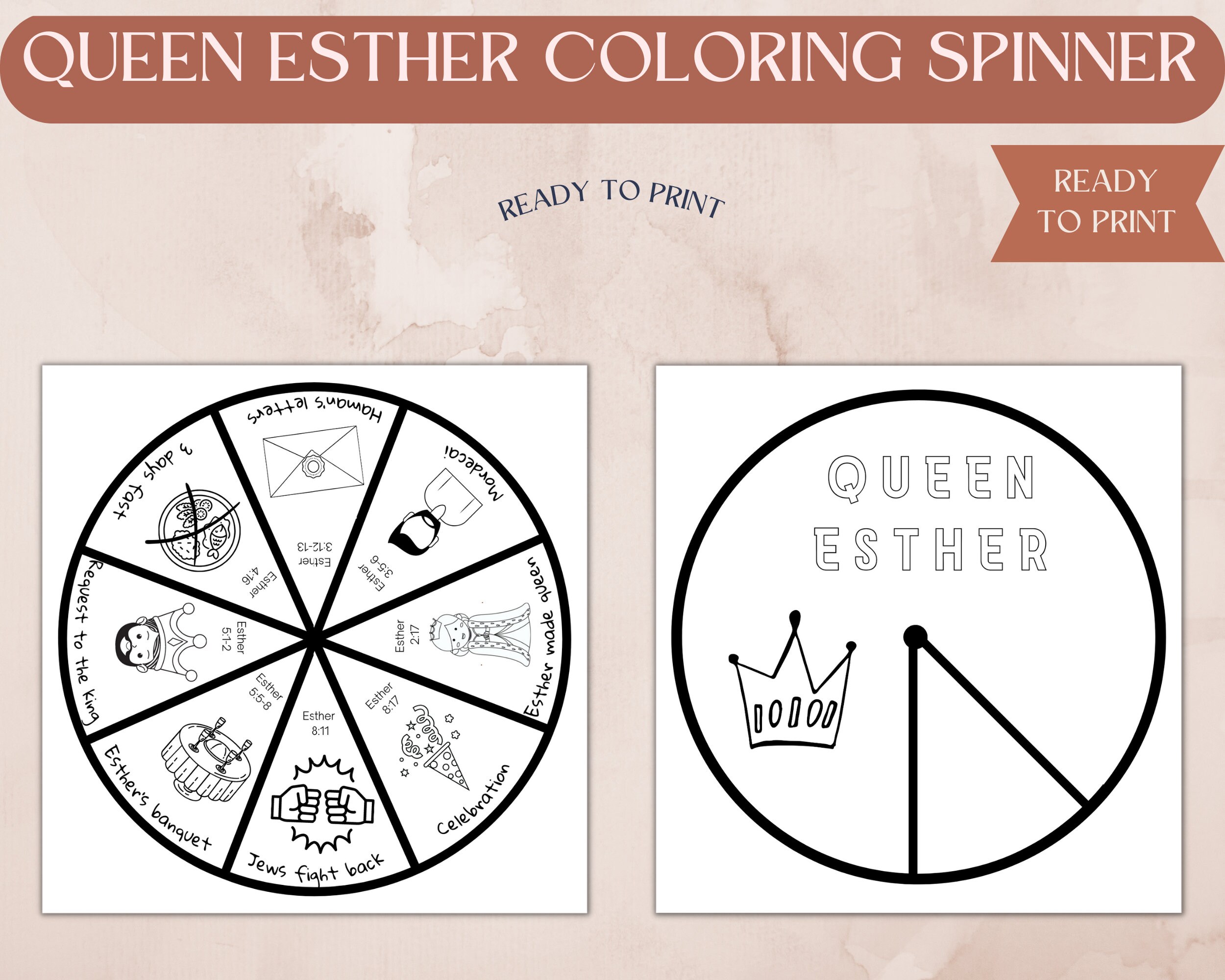 Queen Esther Coloring Spinner Wheel Queen Esther Craft - Etsy UK