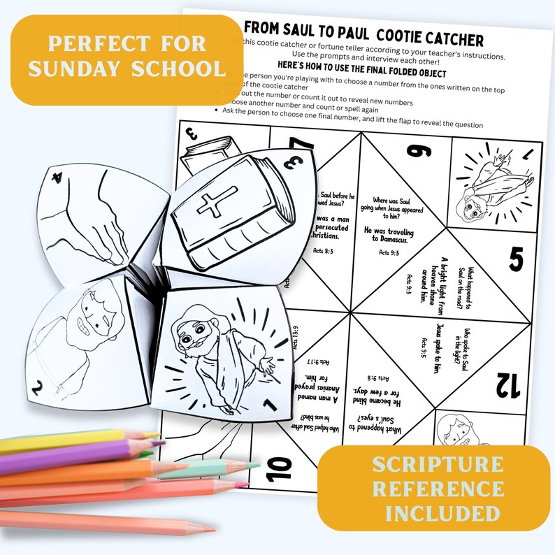 Printable Saul to Paul Cootie Catcher, Kids Bible Story Q&A Game ...