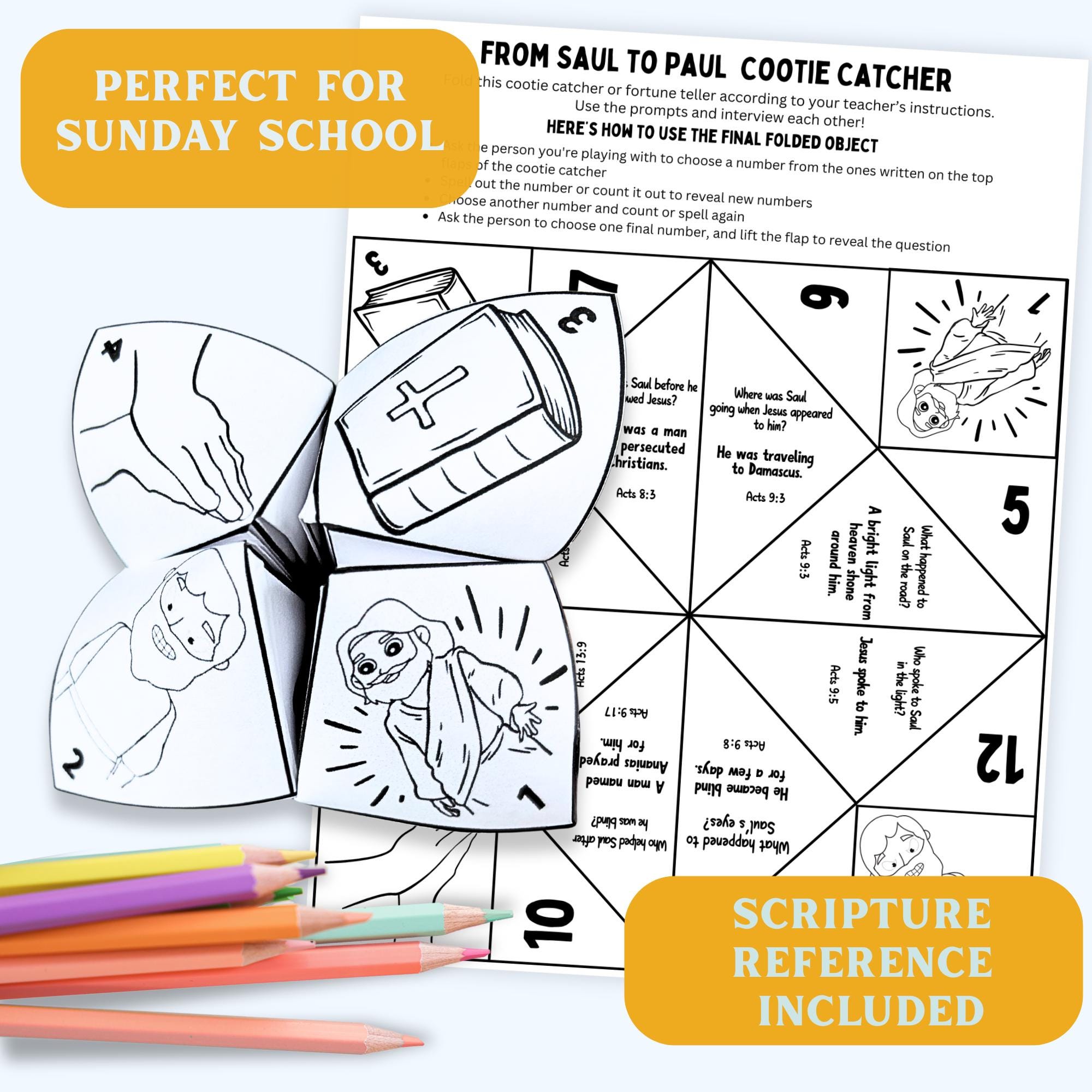 Printable Saul to Paul Cootie Catcher, Kids Bible Story Q&A Game ...