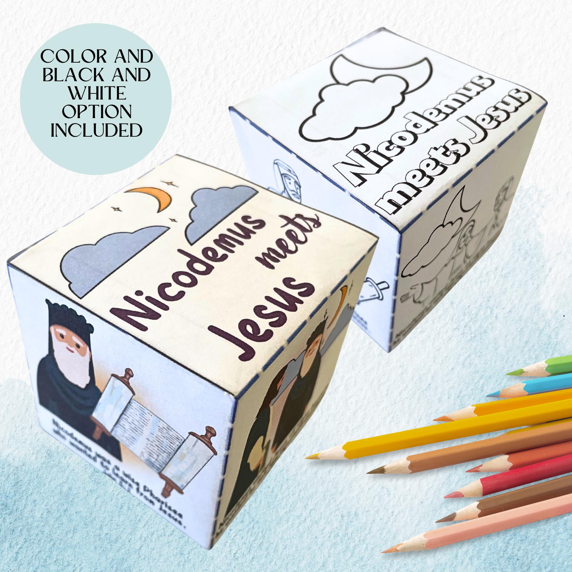Printable Nicodemus Meets Jesus Sunday School Coloring Cube Craft ...