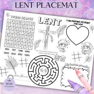 Lent Placemat for Kids| Table Coloring Craft| Sunday School Activity ...