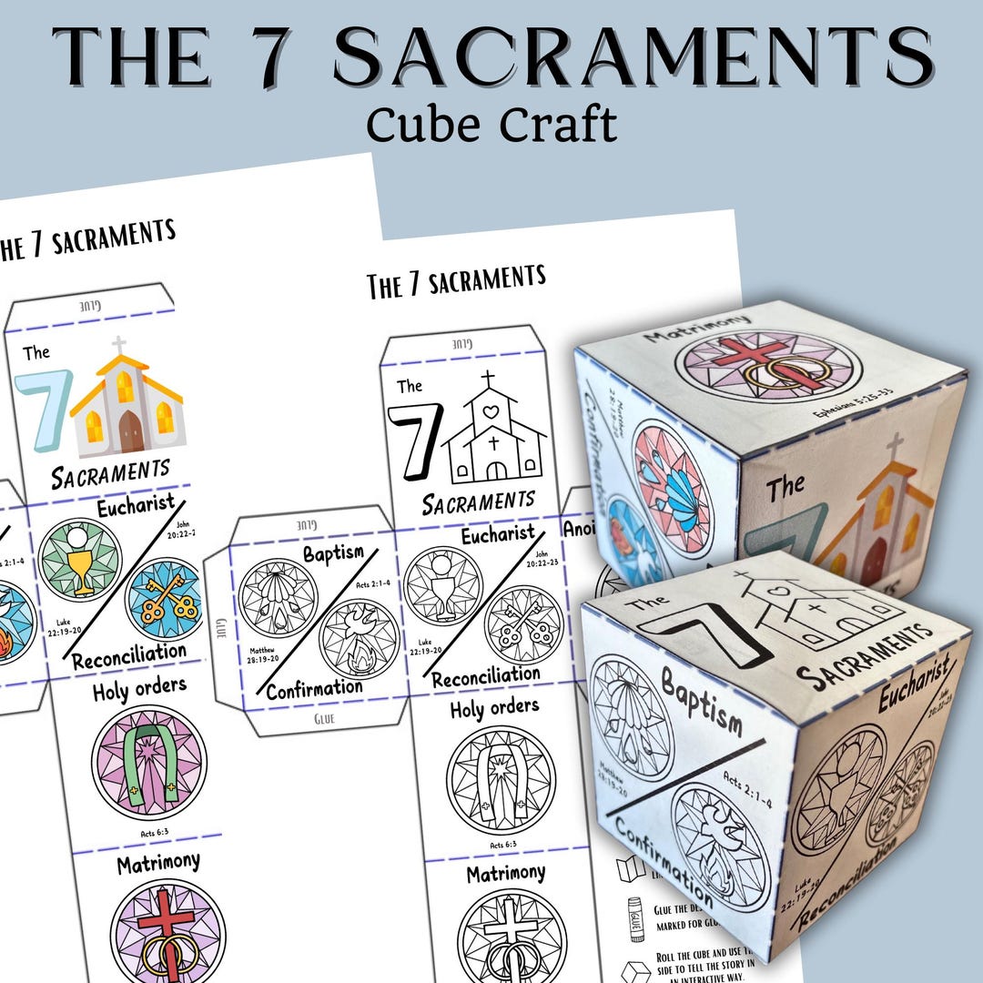 The Seven Sacraments Cube Craft, Catholic Printable Bible Activity ...