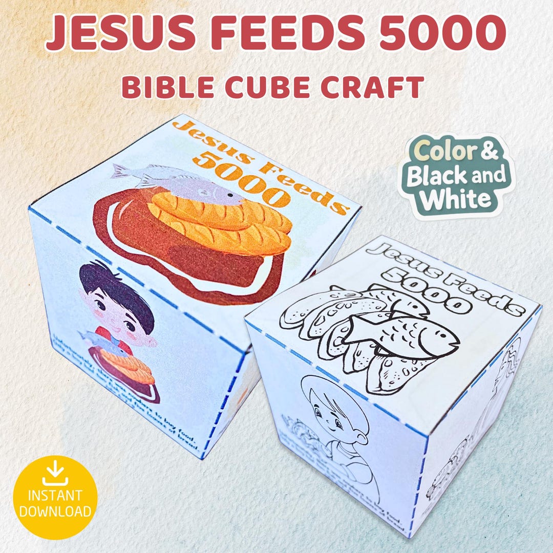 Jesus Feeds 5000 Cube Craft, Sunday School Bible Activity (digital ...