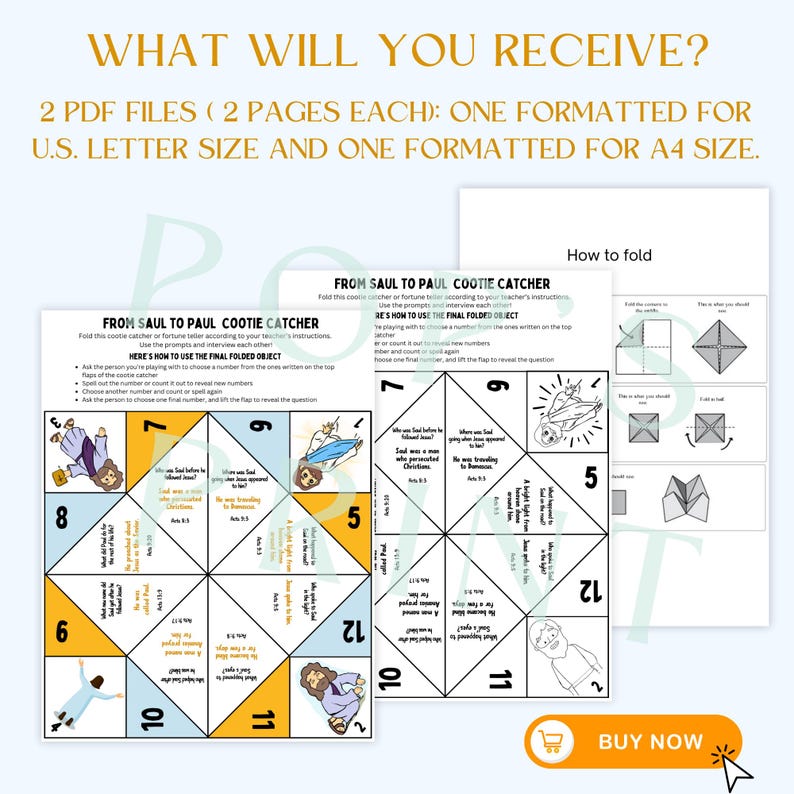 Printable Saul to Paul Cootie Catcher, Kids Bible Story Q&A Game ...