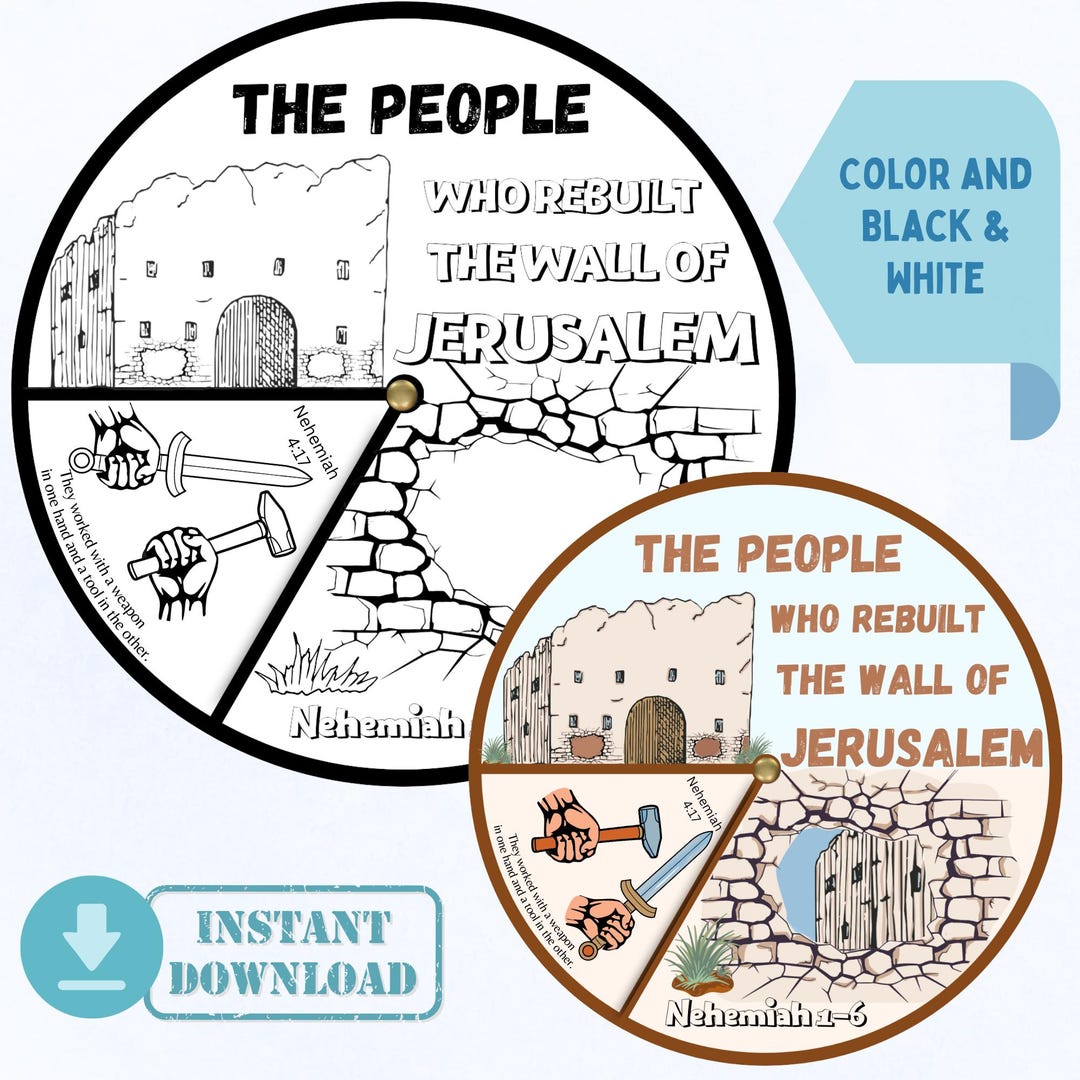 Printable the People Who Rebuild the Wall of Jerusalem Spinner Wheel ...