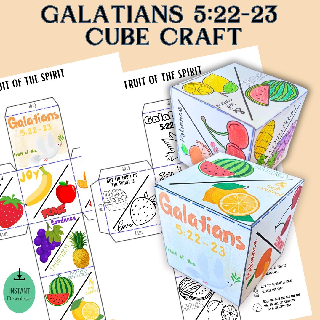 Fruit of the Spirit Cube Craft, Galatians 5:22-23 Printable Bible ...