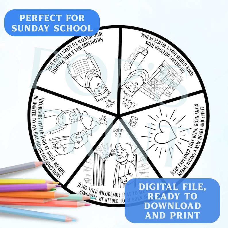 Printable Nicodemus Craft, Coloring Spinner Wheel, Sunday School ...