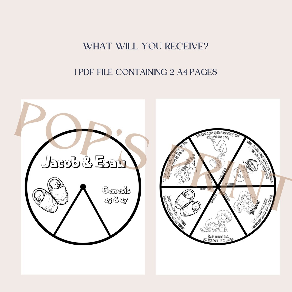 Printable Jacob and Esau Sunday School Craft, Coloring Spinner Wheel ...