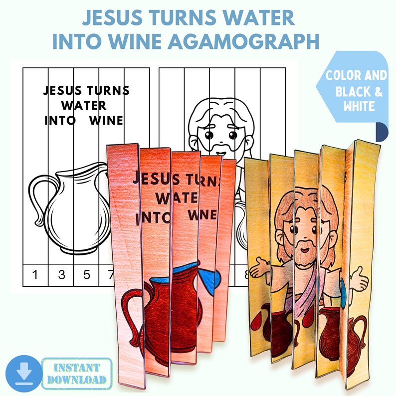 Printable Jesus Turns Water Into Wine Agamograph – Sunday School Craft, Instant Download Bible ...