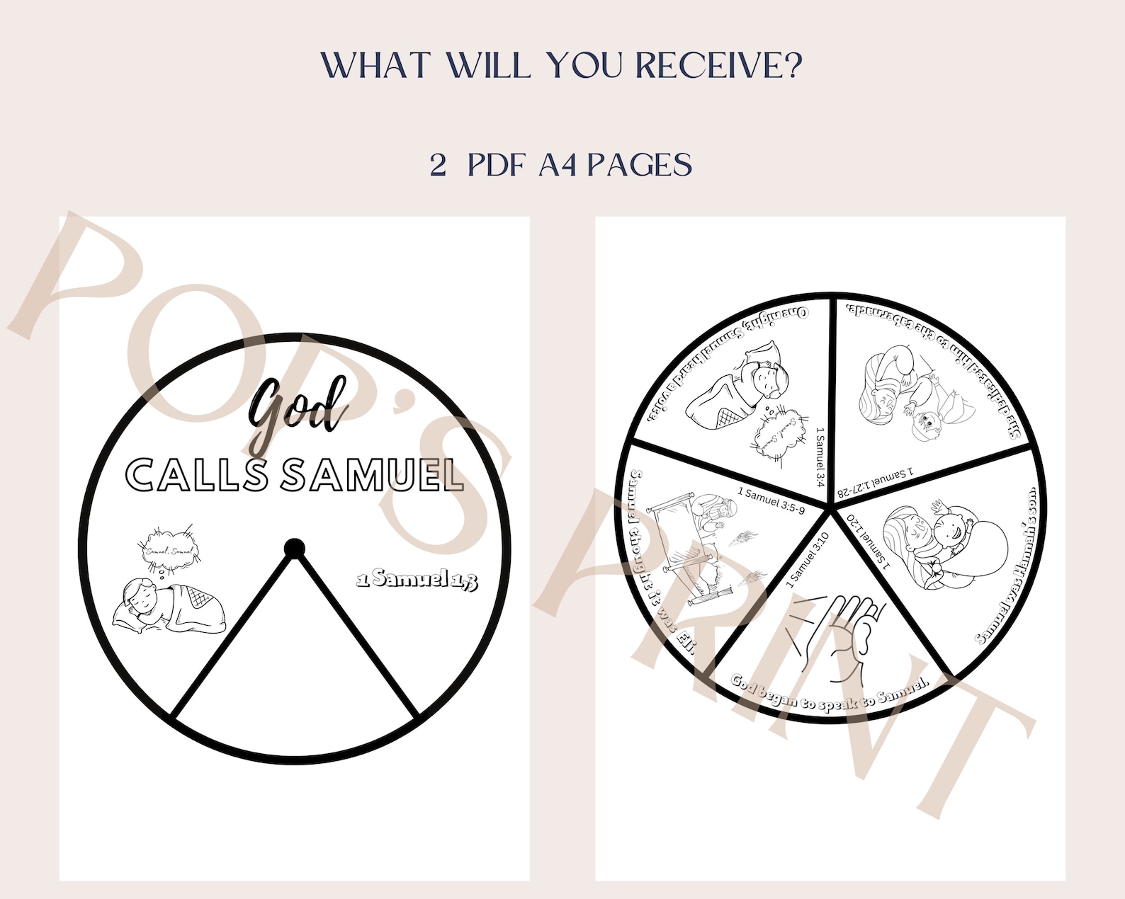 Printable Coloring Spinner Wheel: God Calls Samuel, Eli and Samuel ...