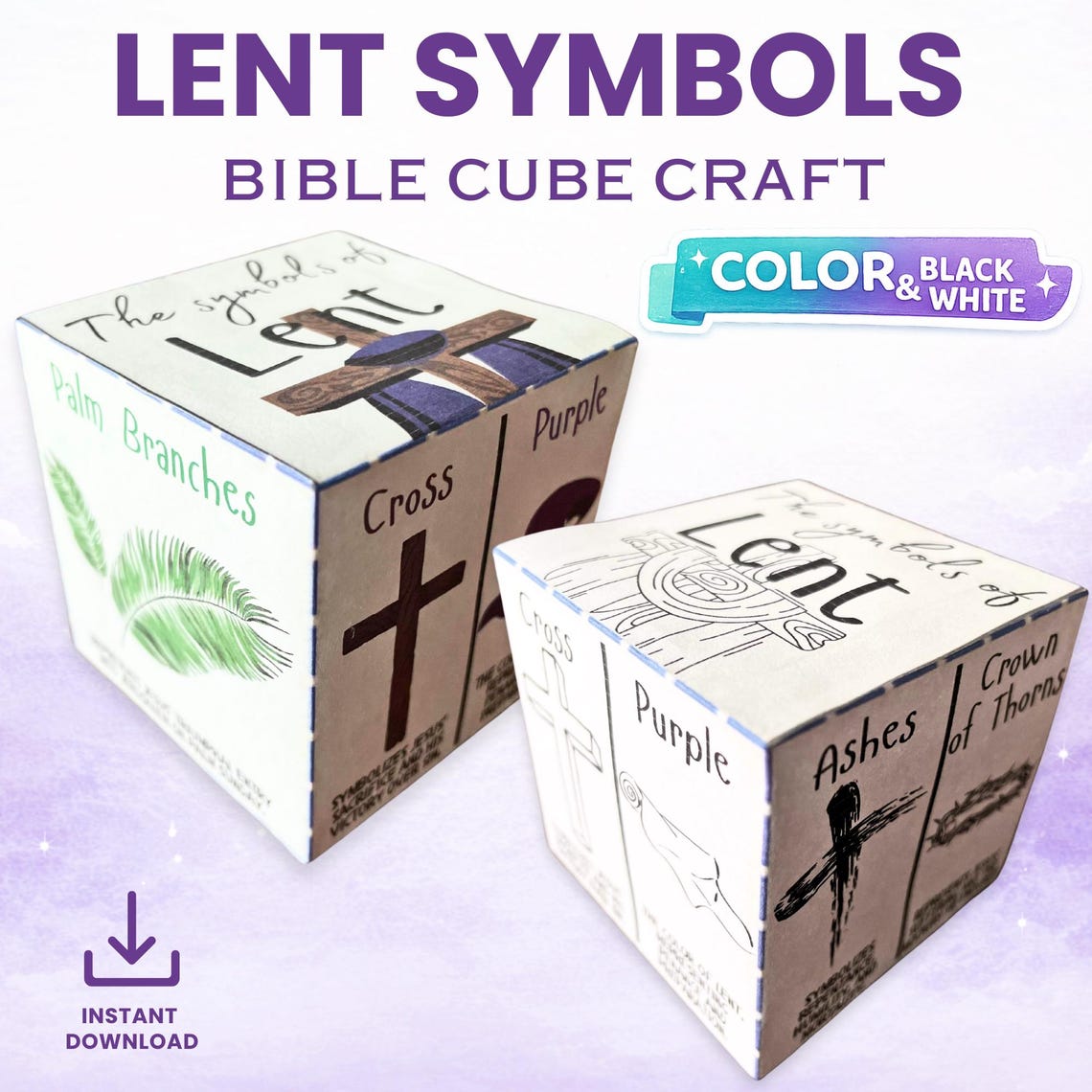 Lent Symbols Cube Craft | Sunday School Easter Bible Activity (digital ...