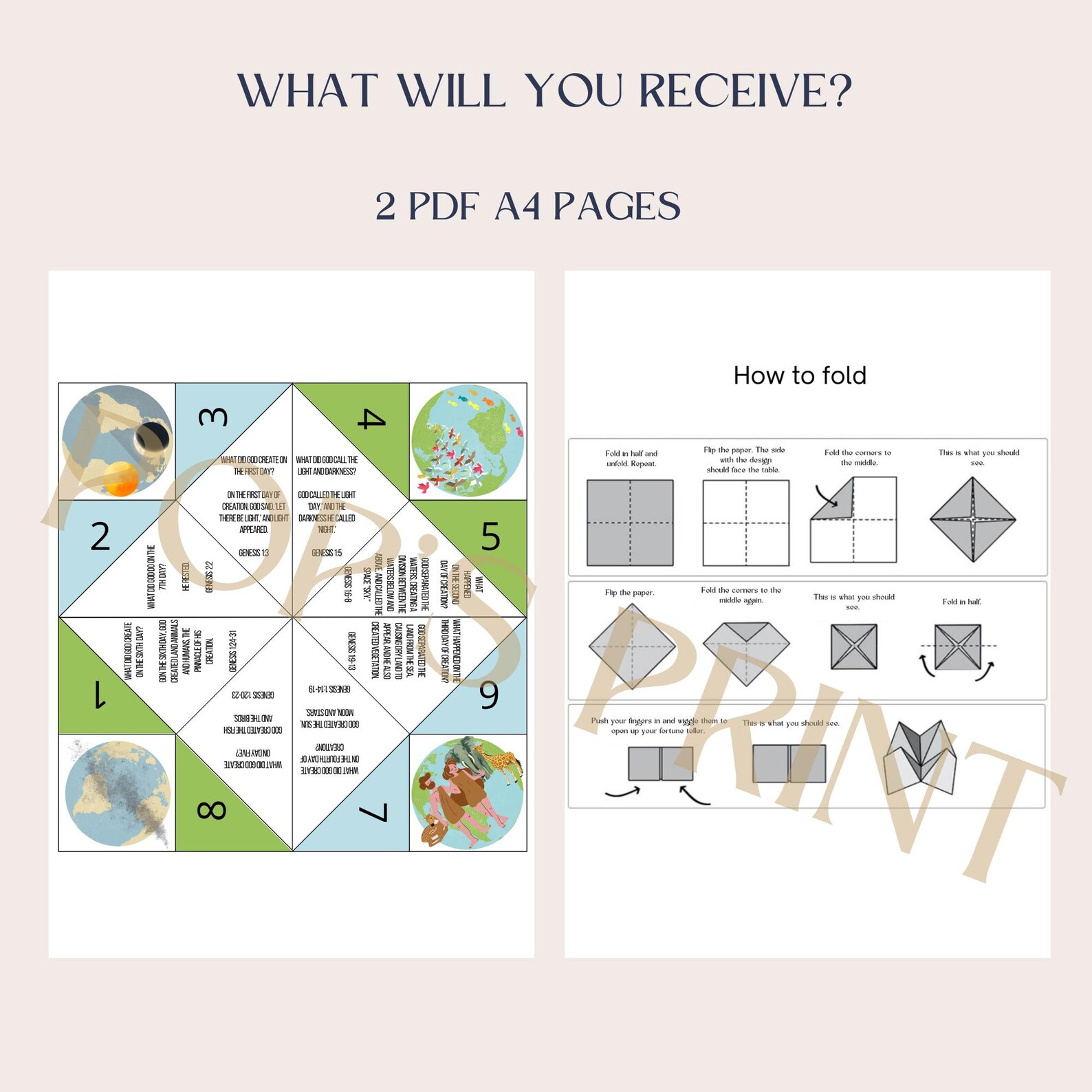 The Creation Printable Cootie Catcher, Sunday School Craft, Kids Bible ...