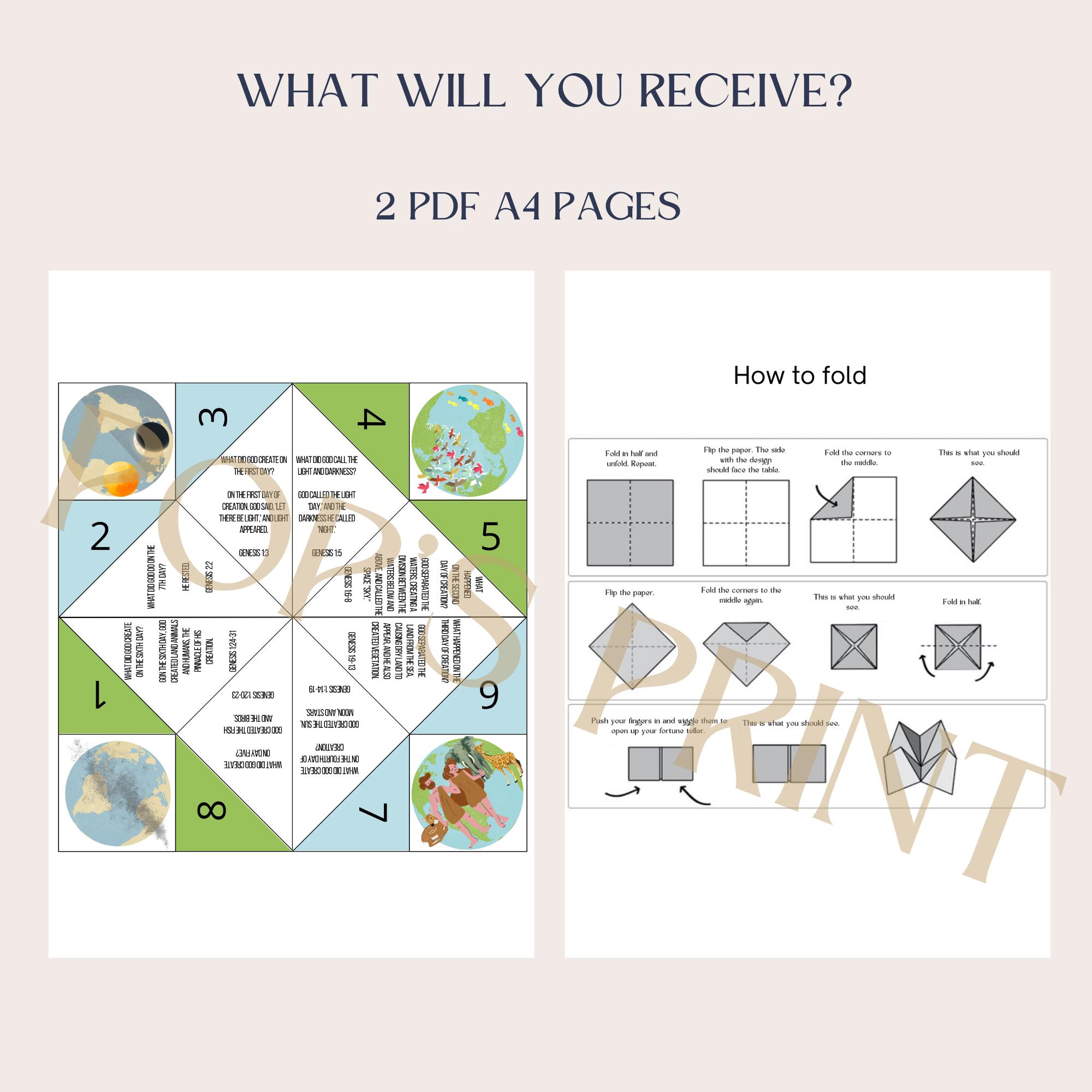 The Creation Printable Cootie Catcher, Sunday School Craft, Kids Bible ...