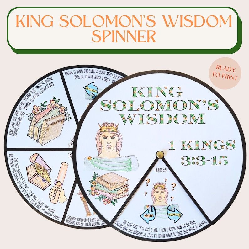 Printable Wisdom of Solomon Coloring Spinner Wheel, Wise King Solomon ...