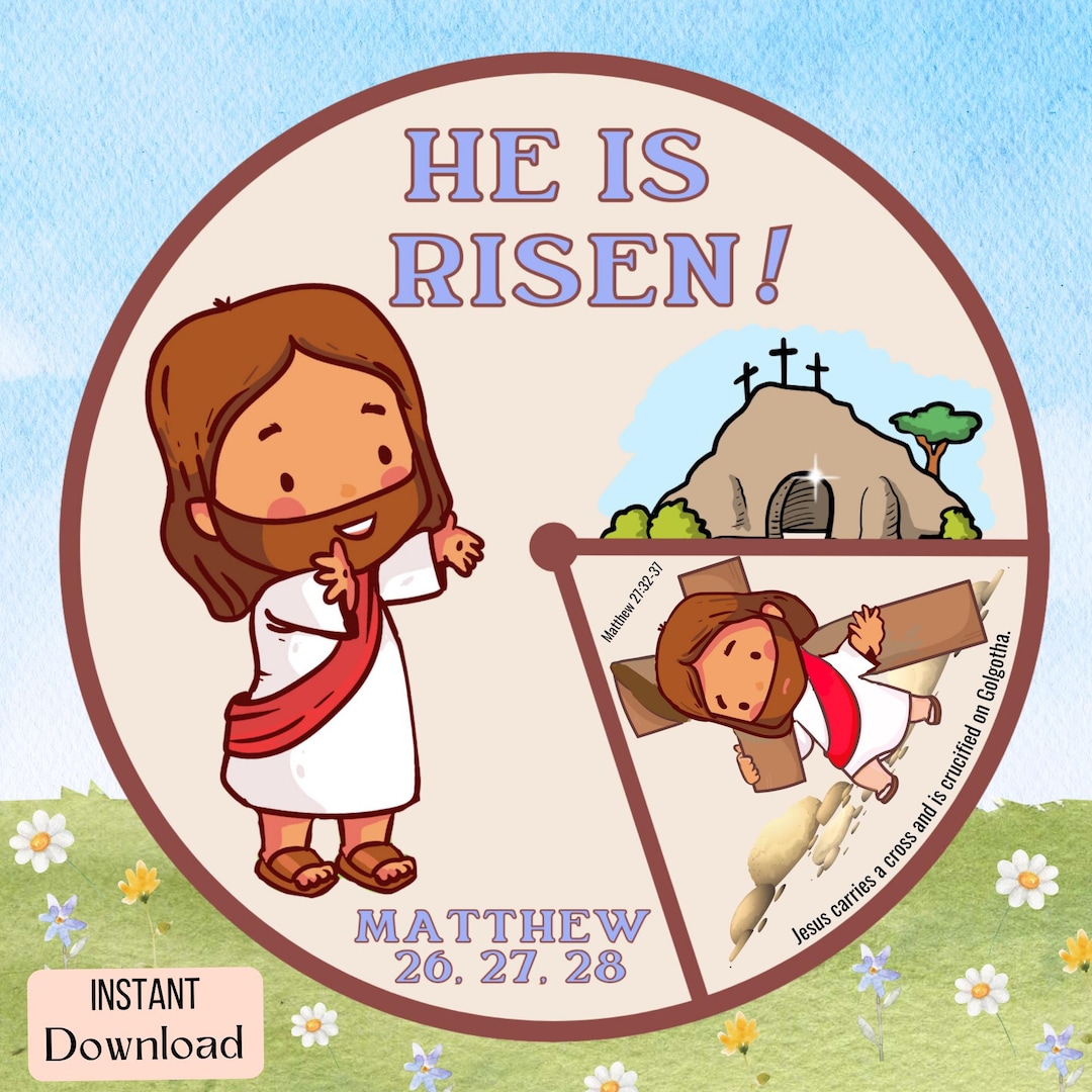 Printable Easter Sunday School Craft, He is Risen Spinner Wheel ...