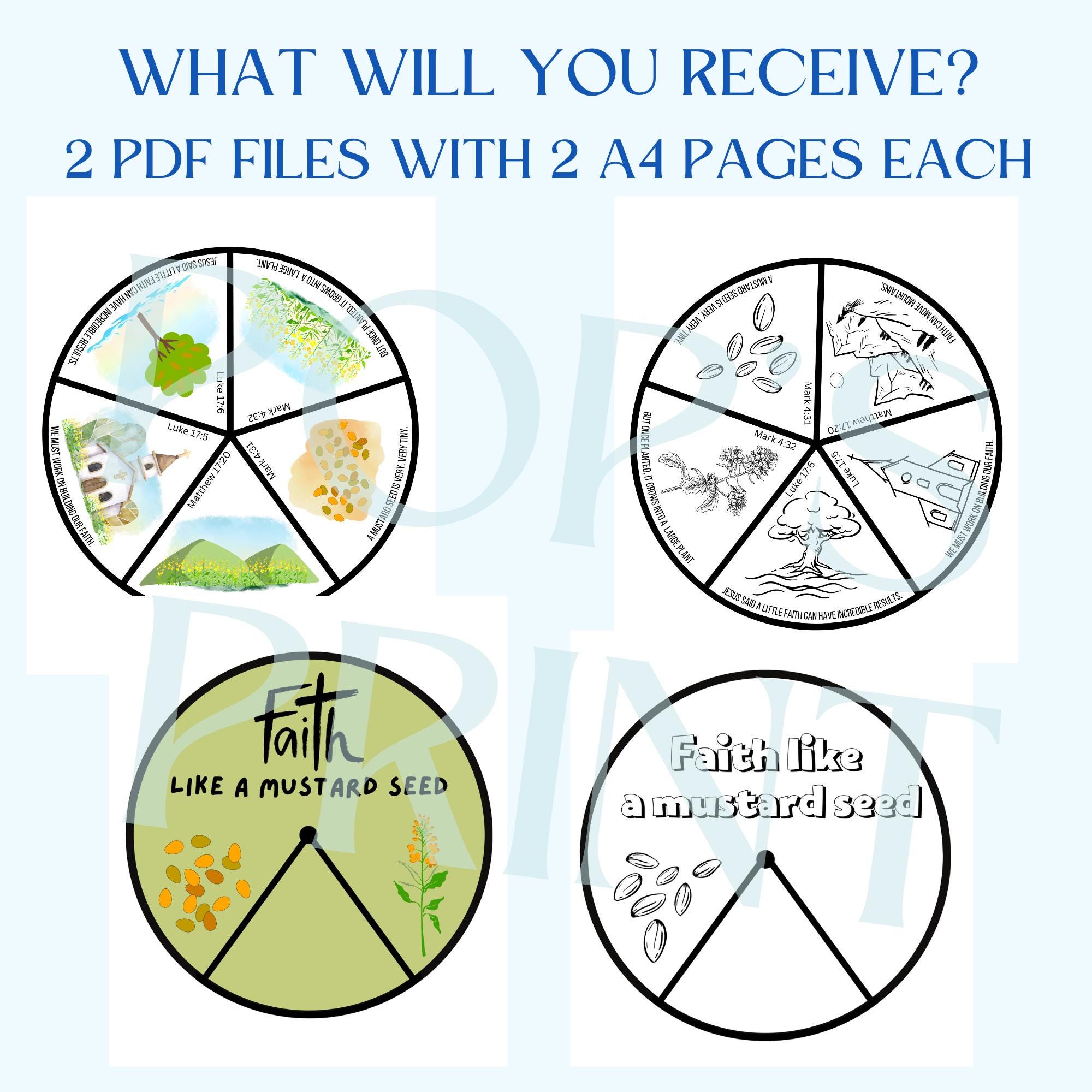 Printable Faith Like a Mustard Seed Coloring Spinner Wheel Sunday ...