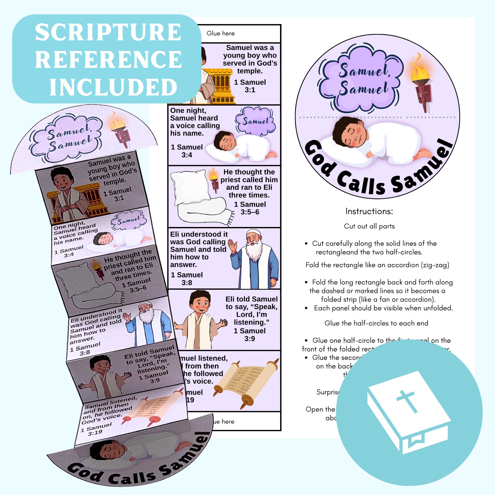 God Calls Samuel Bible Craft for Kids, Printable Christian Folding ...