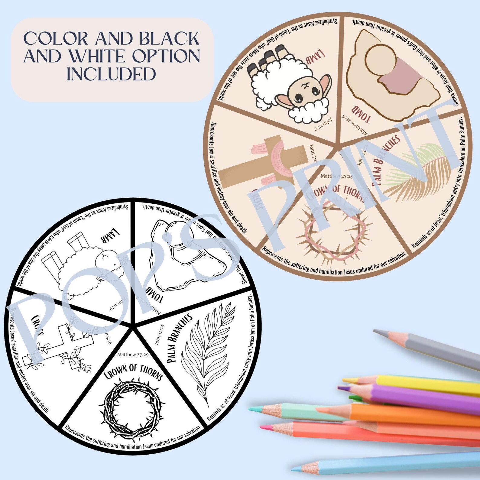 Printable Easter Symbols Sunday School Craft Coloring Spinner Wheel ...