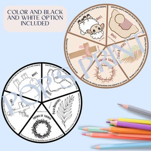 Printable Easter Symbols Sunday School Craft Coloring Spinner Wheel ...
