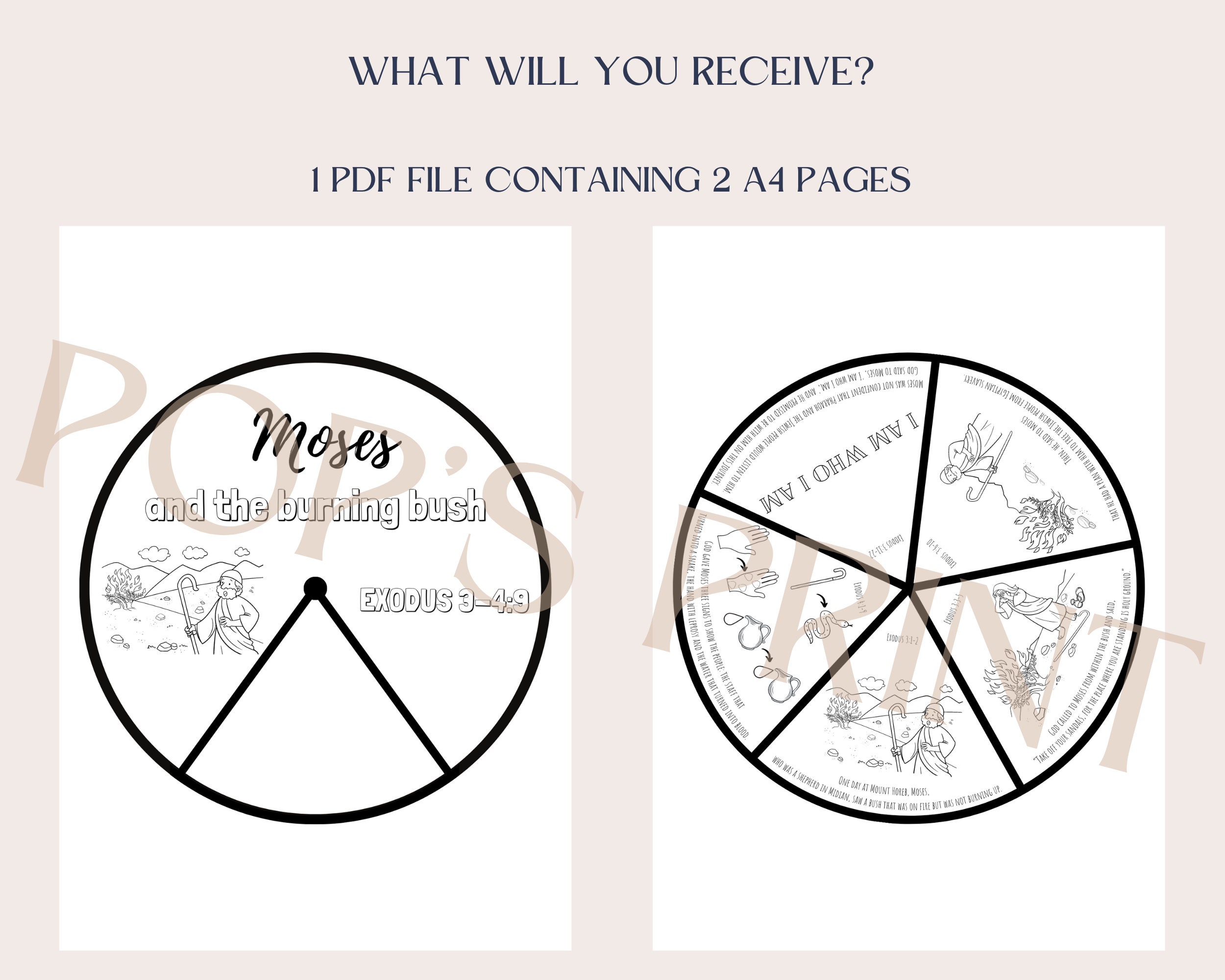 Printable Moses and the Burning Bush Coloring Spinner Wheel | Engaging ...