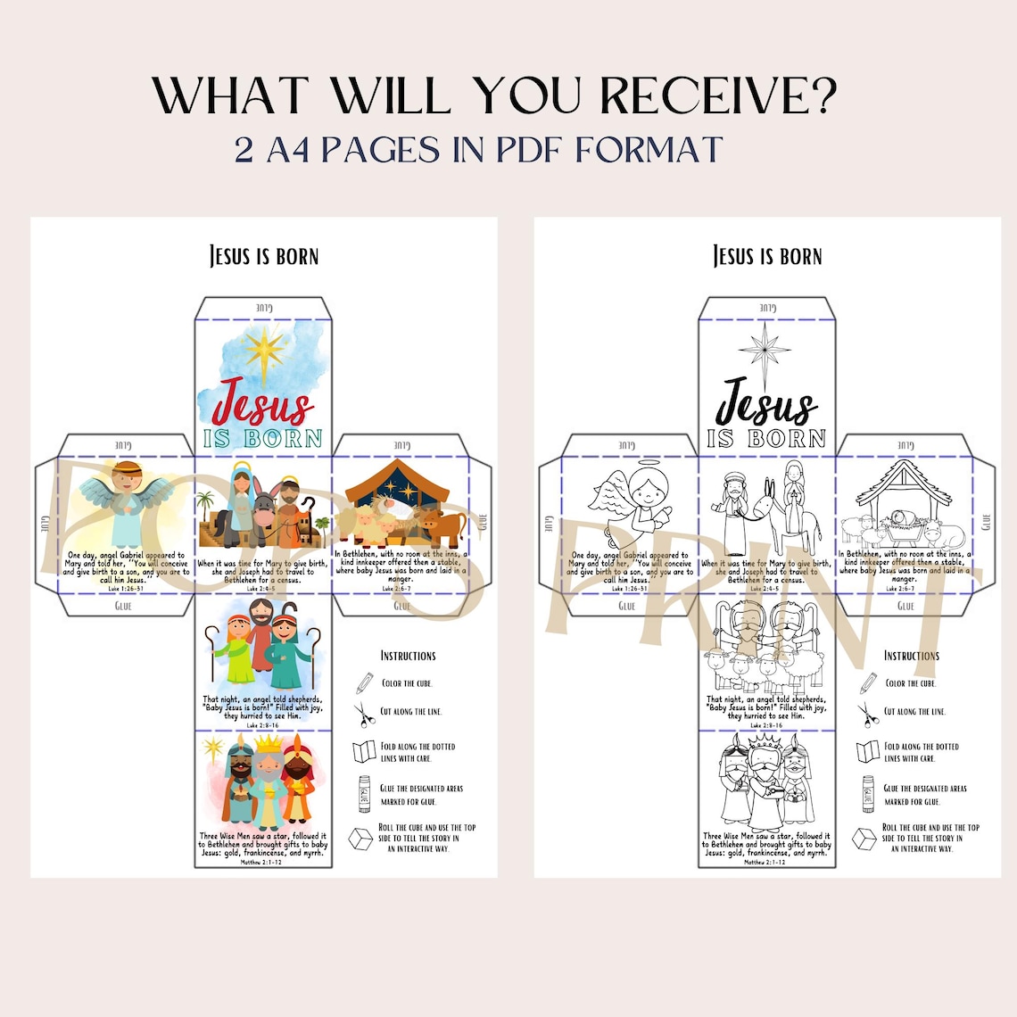 Jesus is Born Cube Craft, Christmas Printable Bible Activity, Memory ...