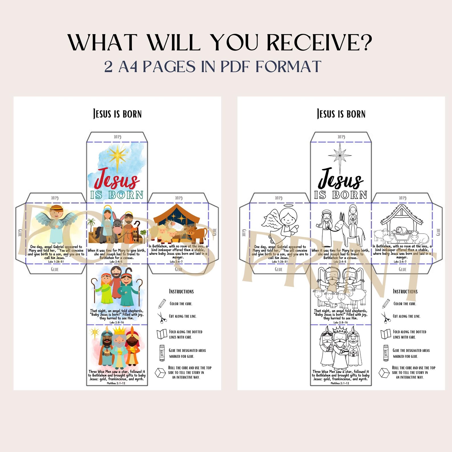 Jesus is Born Cube Craft, Christmas Printable Bible Activity, Memory ...