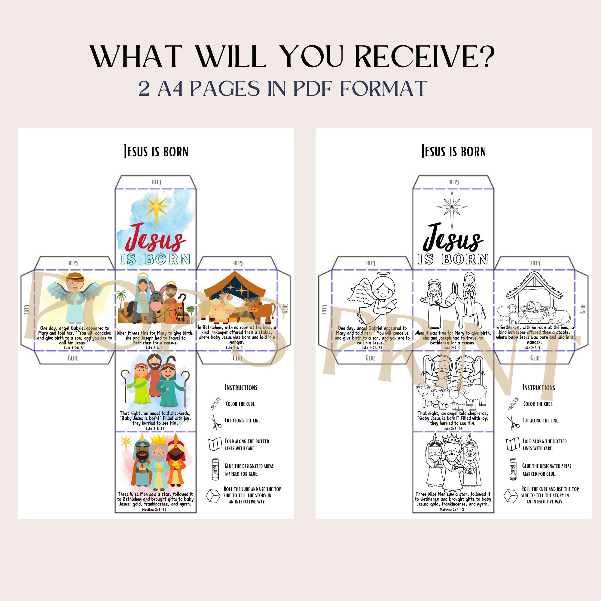 Jesus is Born Cube Craft, Christmas Printable Bible Activity, Memory ...