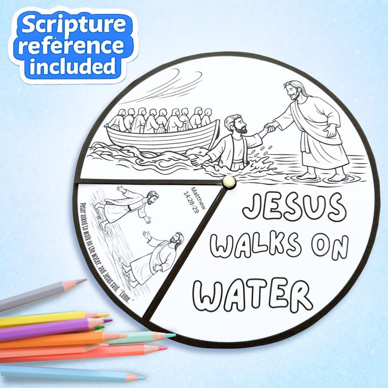 Jesus Walks on Water Coloring Wheel, Sunday School Craft (digital ...