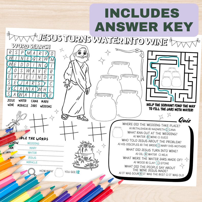 Printable Jesus Turns Water Into Wine Activity, Sunday School Craft ...